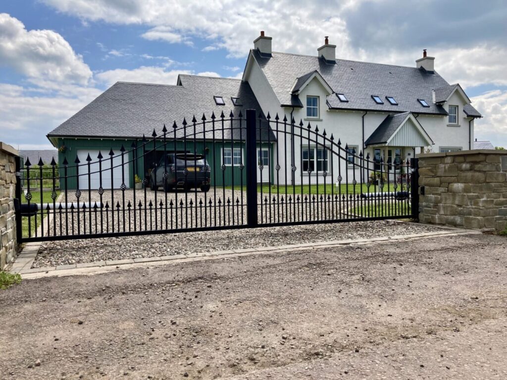 Automatic Wrought Iron Gates With Matching Pedestrian Gate Perth